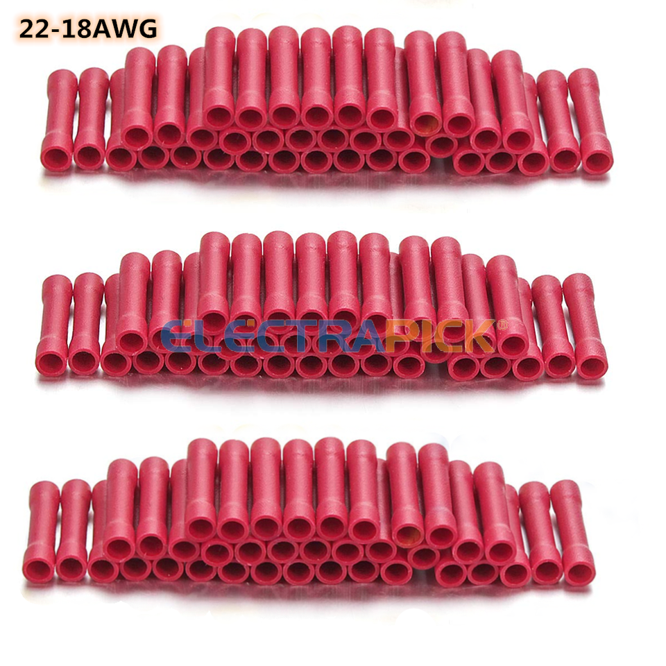 200PCS Insulated Straight Electrical Wire Connectors Butt Splice Crimp ...