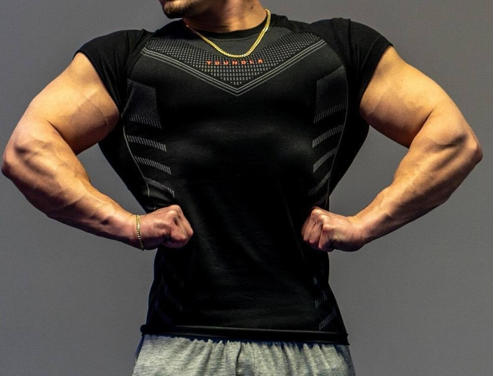 Men Youngla Fitness Suit Sports T-Shirt Muscle Tight Fitting Suit ...