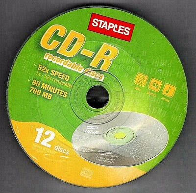 Staples CD-R 700 mb 80 minutes 52x speed 12 pack FACTORY SEALED(LOT of ...