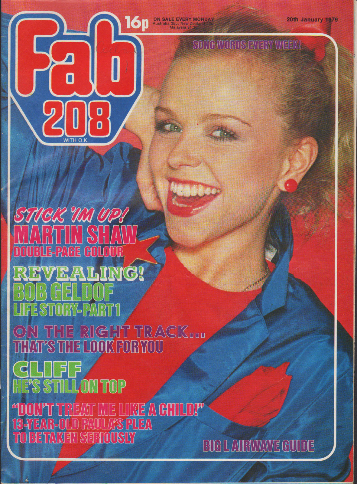 Fab 208 Magazine 20 January 1979 Martin Shaw Bob Geldof Cliff Richard ...