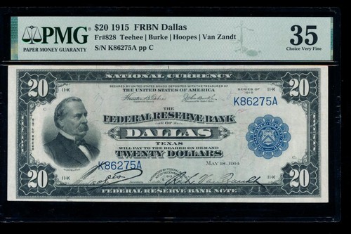 AC Fr 828 1915 $20 Federal Reserve Bank Note Dallas PMG 35 | eBay