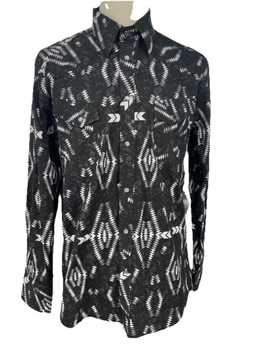 Rock & Roll Denim Shirt Men's L Large Black Aztec Pearl Snaps NEW | eBay
