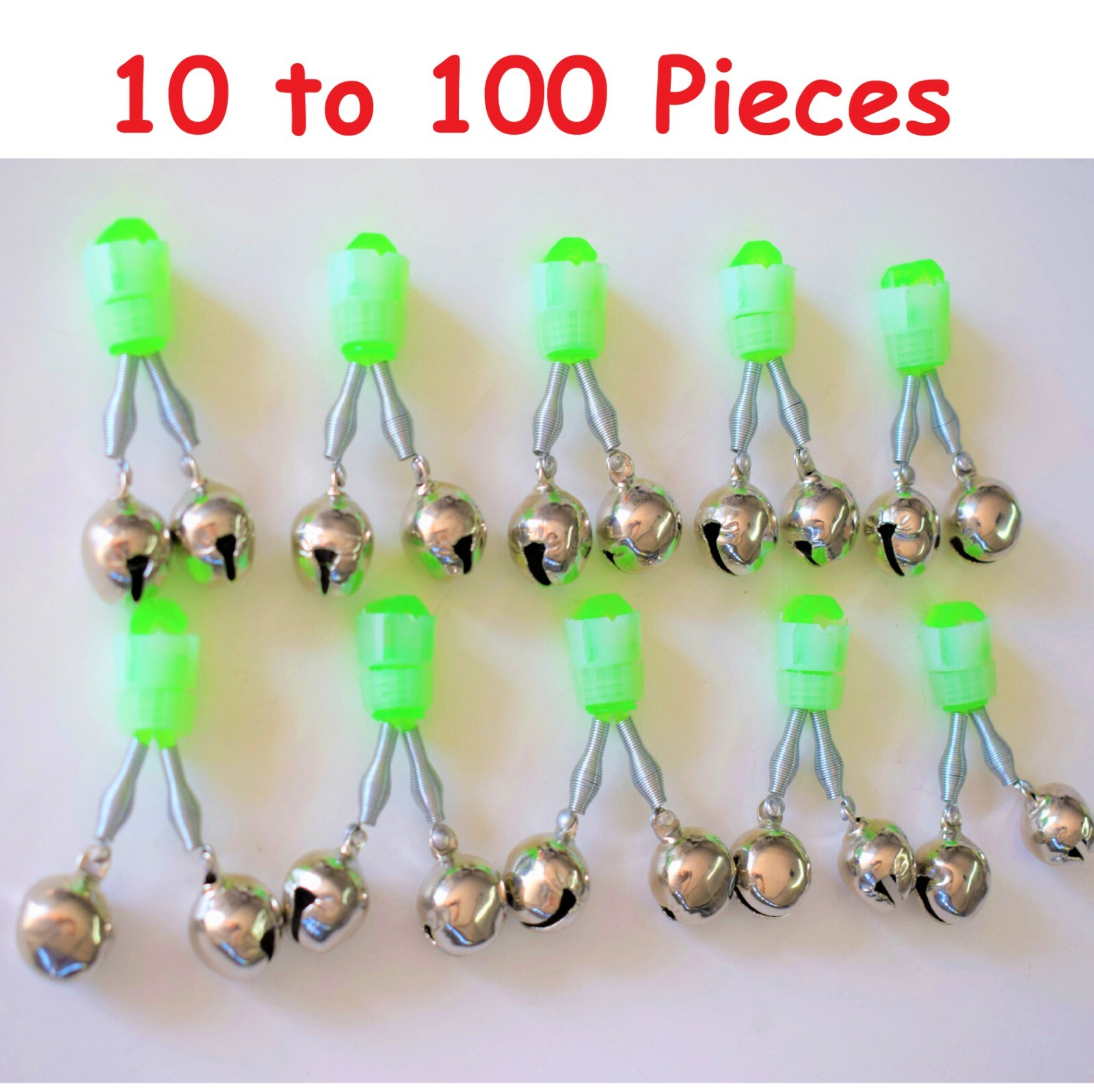 10-100 pcs Fishing Double Bells Glow in the Dark Twin Alarm Bells Rings ...