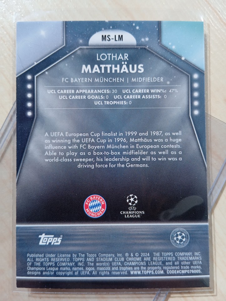 Lothar Matthäus #MS-LM MAIN STAGE - 2023-24 TOPPS Stadium Club Chrome ...