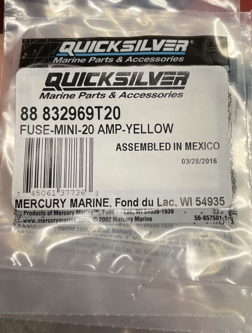 (LOT OF 5) 0730P23 Mercury Quicksilver 20 Amp Yellow Fuse 88-832969 15 ...