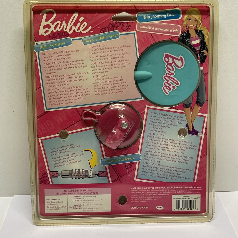 NEW 2012 Barbie Bike Accessory Pack Combo Lock Bell and Mirror - Age 4 ...