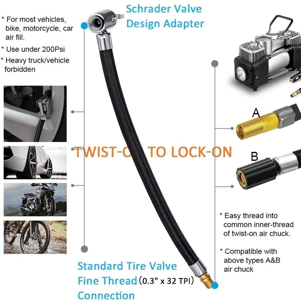 Car Tire Inflator for Bike Moto Extension Tube Adapter Hose Inflatable ...
