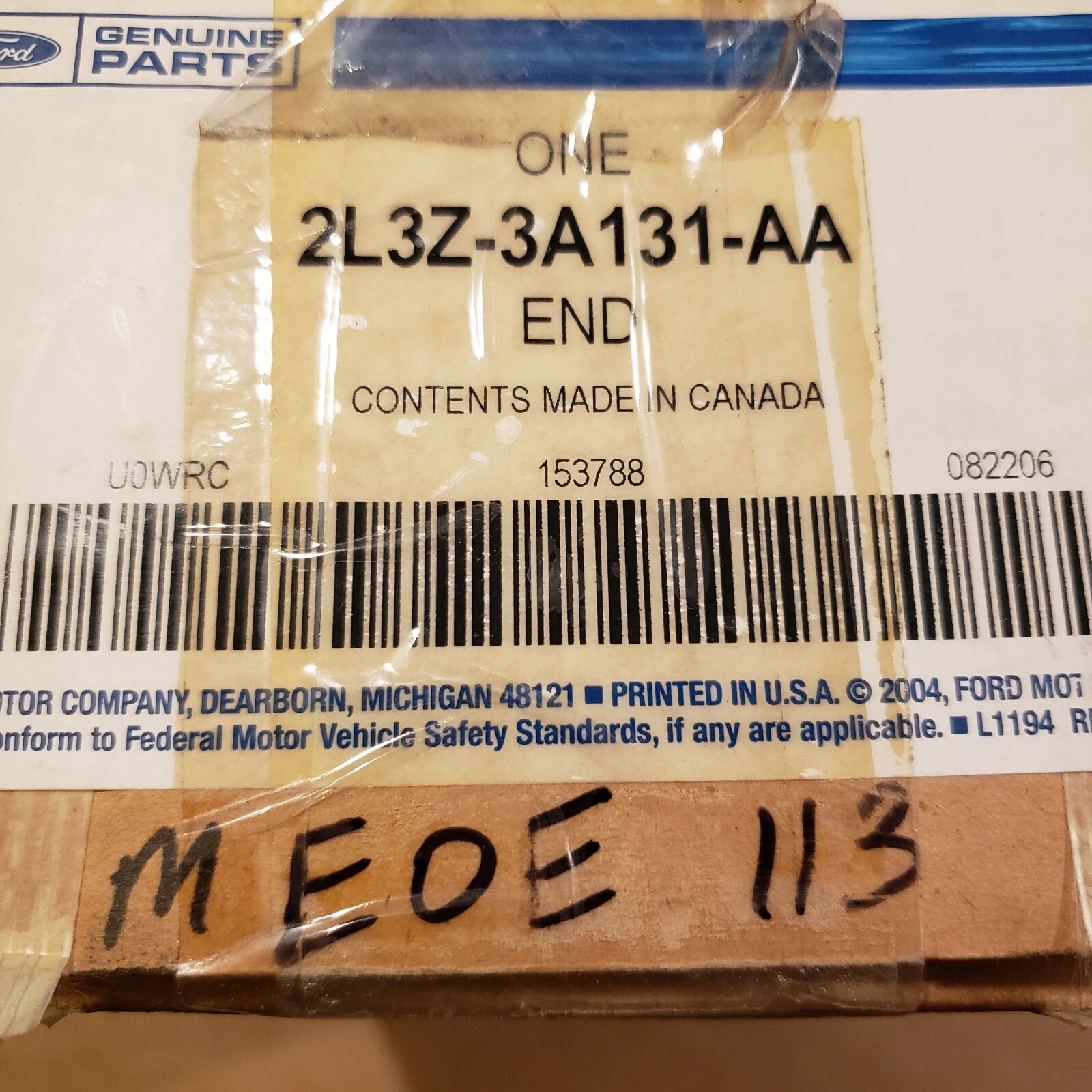 New Inner Tie Rod End, Motorcraft MEOE-113 Ford 2L3Z-3A131-AA Genuine ...