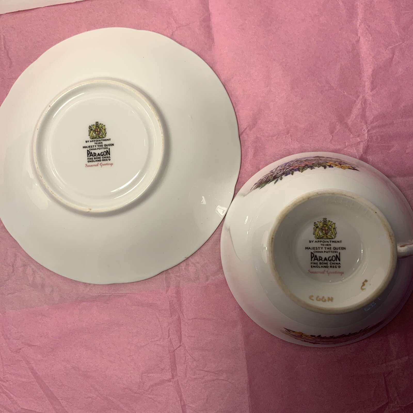 Paragon Teacup Set Seasonal Greetings Pink Yellow Floral Garden England ...