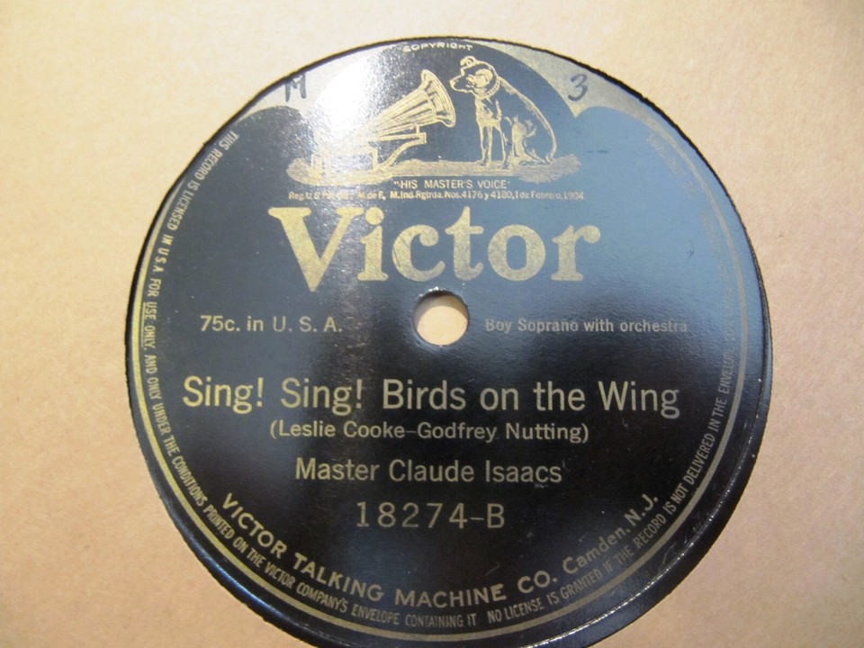 1917 BOY SOPRANO CLAUDE ISAACS Comin Thro the Rye Sing Birds Wing ...