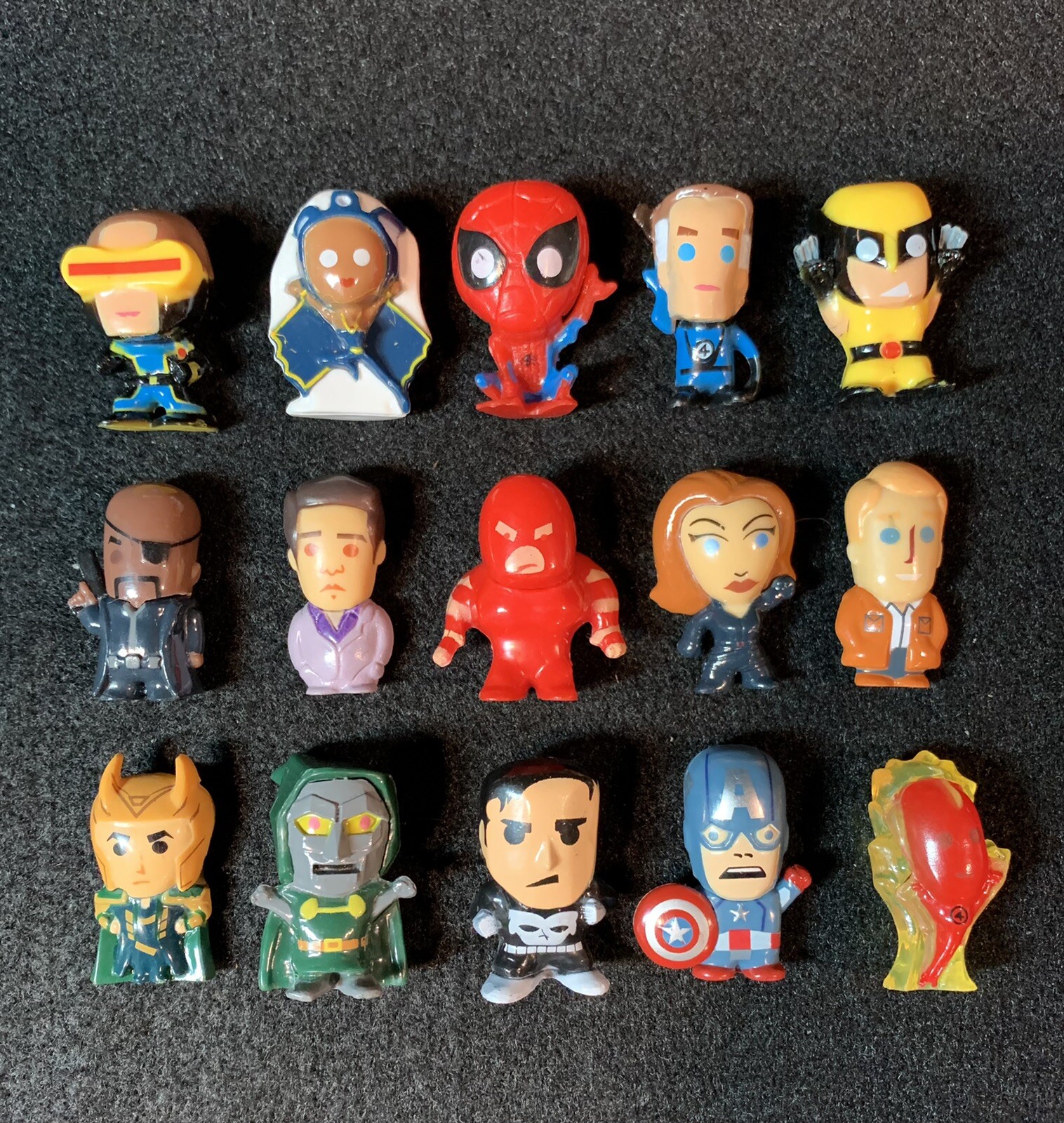 Marvel AVENGERS CHIBIS 2012 Mini Figures 1” LOT OF 15 Spiderman Loki ...