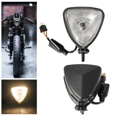Triangle Headlight Black Flat Back Lamp Custom Motorcycle Chopper ...