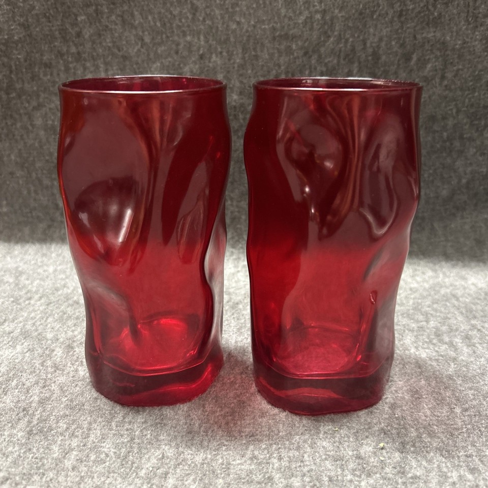 Vintage Bormioli Rocco Sorgente RED Drinking Glass 6" Tall Wavy Rocks ...