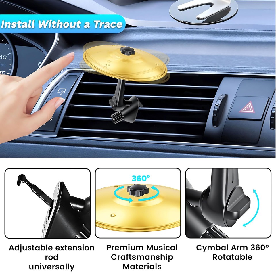 "Mini Drum Crash Cymbal for Car Air Vent - Unique Gift for Travelers ...