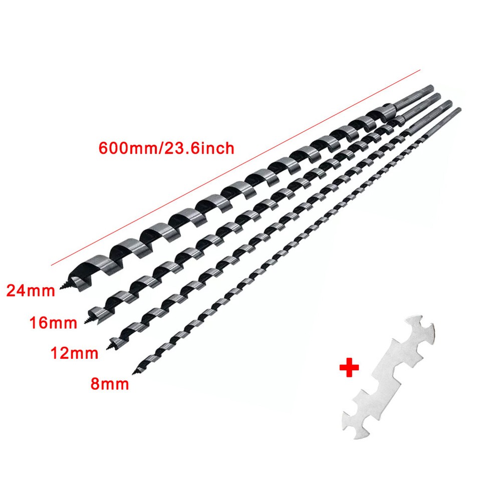 4Pcs/Set 600mm Long Auger Wood Woodworking Bit Set 8mm 12mm 16mm 24mm ...