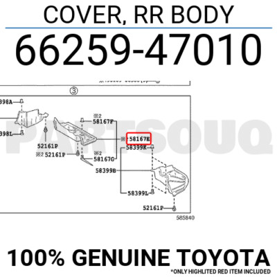 6625947010 Genuine Toyota COVER, RR BODY 66259-47010 | eBay
