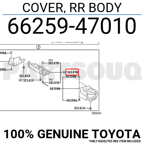 6625947010 Genuine Toyota COVER, RR BODY 66259-47010 | eBay