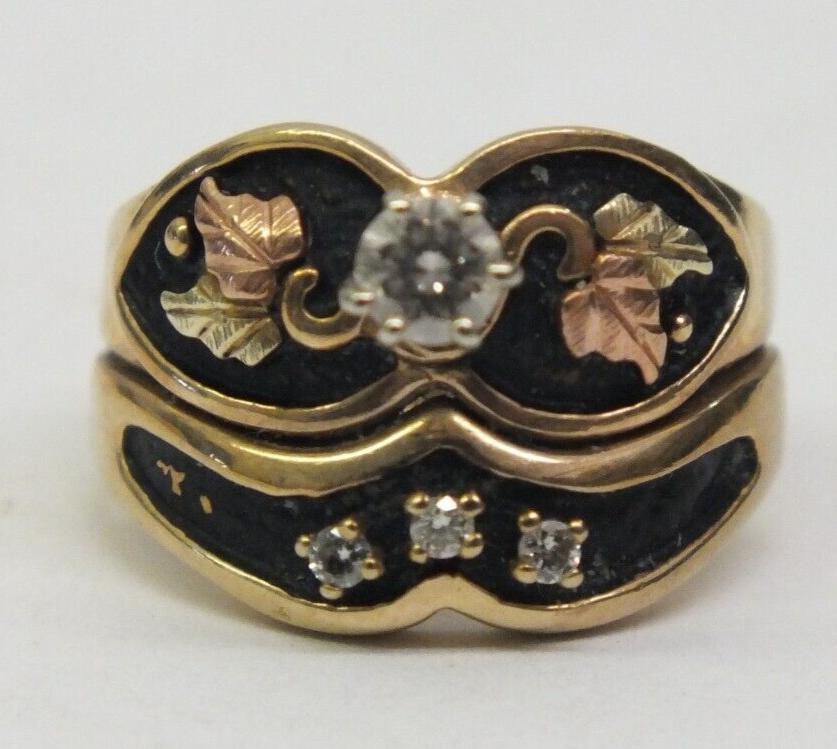 Coleman Black Hills Gold 10k Diamond Wedding Ring Set Sz 4.5 .25ct ...