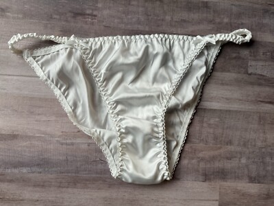 Vtg style Handmade Shiny Pure White XL satin string bikini panties ...