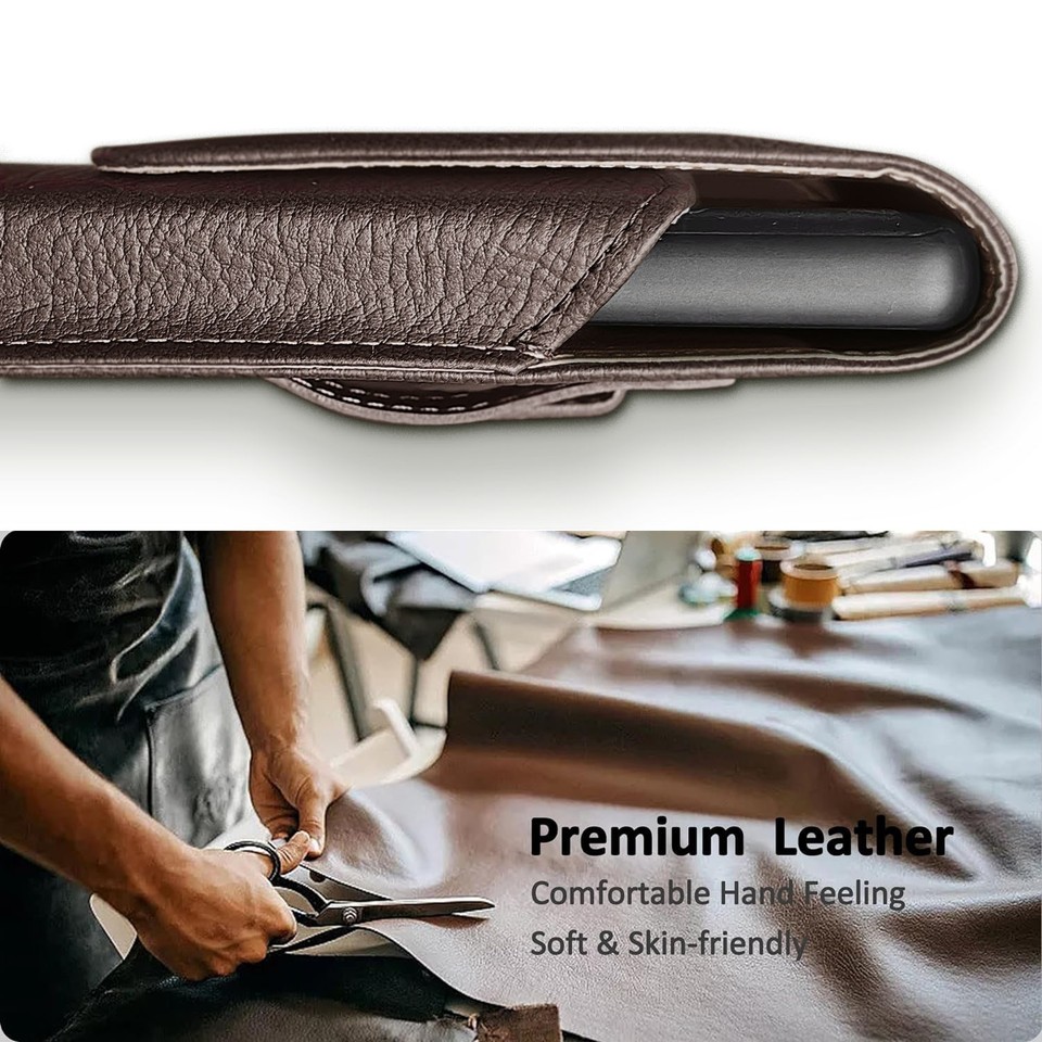 For iPhone 13 12 Pro Max/Pro Premium Leather Vertical Carrying Pouch ...