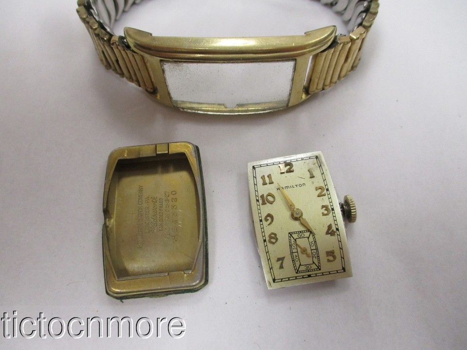 VINTAGE 14K GOLD FILLED HAMILTON CLARK DECO DIAL DRIVERS WATCH MENS ...