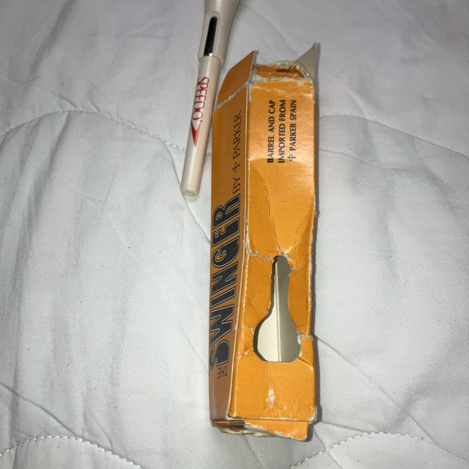 Vtg 70s MOD Parker SWINGER PEN White SPEEDO Plastic Pen No Cord- Box ...