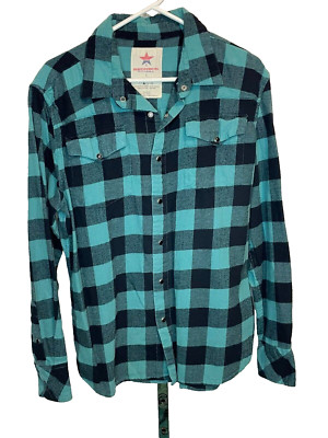 Redneck Riviera Shirt Men's Size L Blue Black Check Long Sleeve Flannel ...