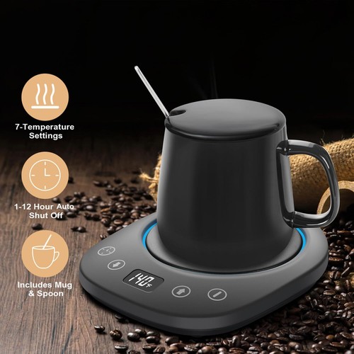 Electric Coffee Cup Warmer Tea Milk Mug Spoon Set Auto On/Off Gravity ...