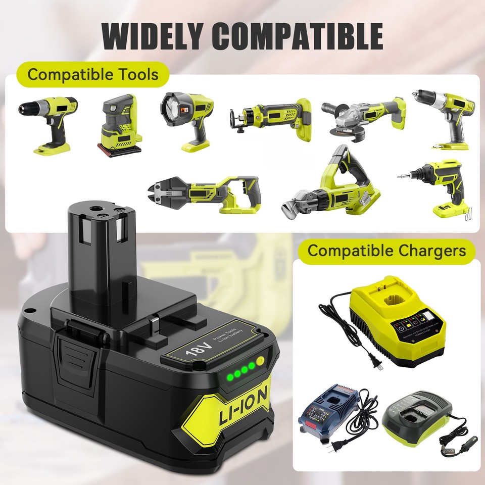 8.0Ah For Ryobi 18V Tool Lithium Battery+Charger P102 P103 P104 P107 ...