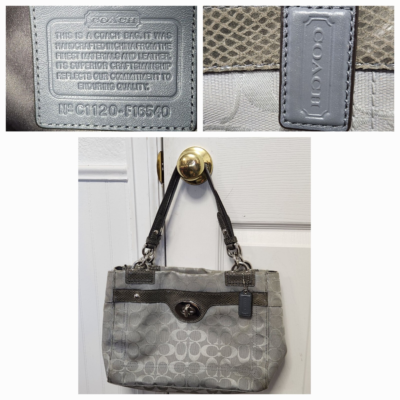 Coach Handbag Gray Signature Canvas with Leather Trim… - Gem