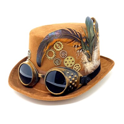 Steampunk Time Traveler Style Top Hat Feather Halloween Costume Cosplay ...