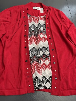 Alfred Dunner XL Red 2 Fer Sweater with Black & White Attached Top 3/4 ...