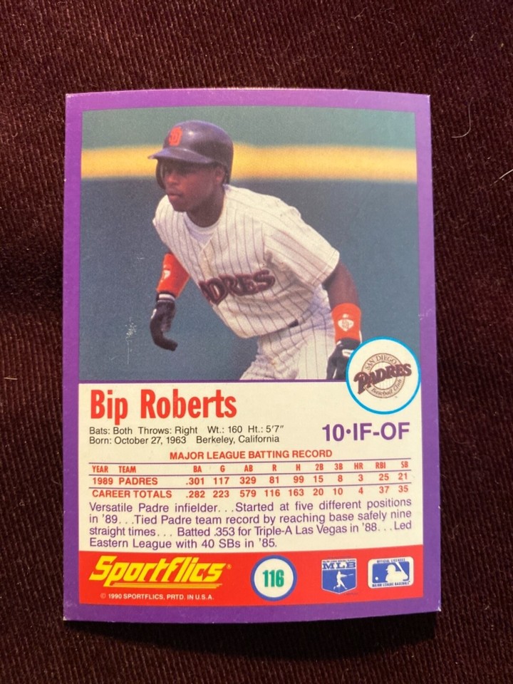 1990 Sportflics #116 Padres Bip Roberts Baseball Card | eBay