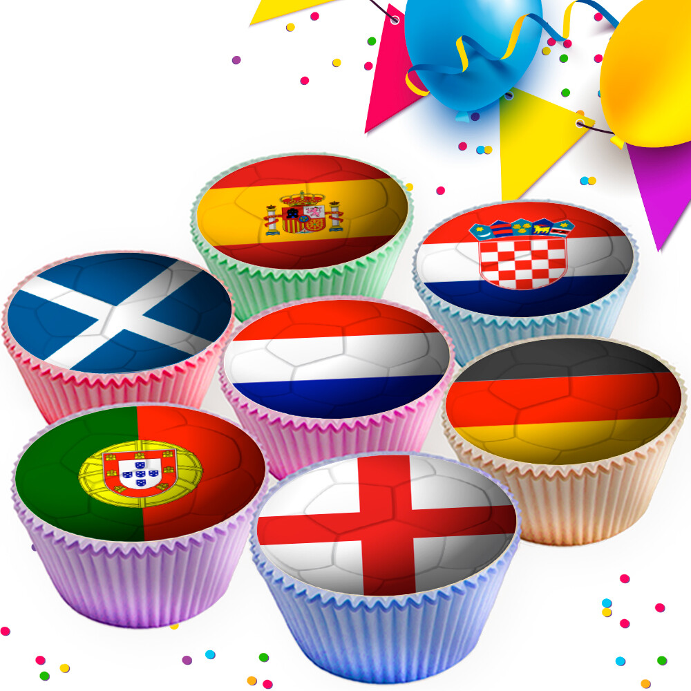 EUROPE FOOTBALL FLAGS PARTY EDIBLE ICING CUPCAKE TOPPERS EU7002 | eBay UK