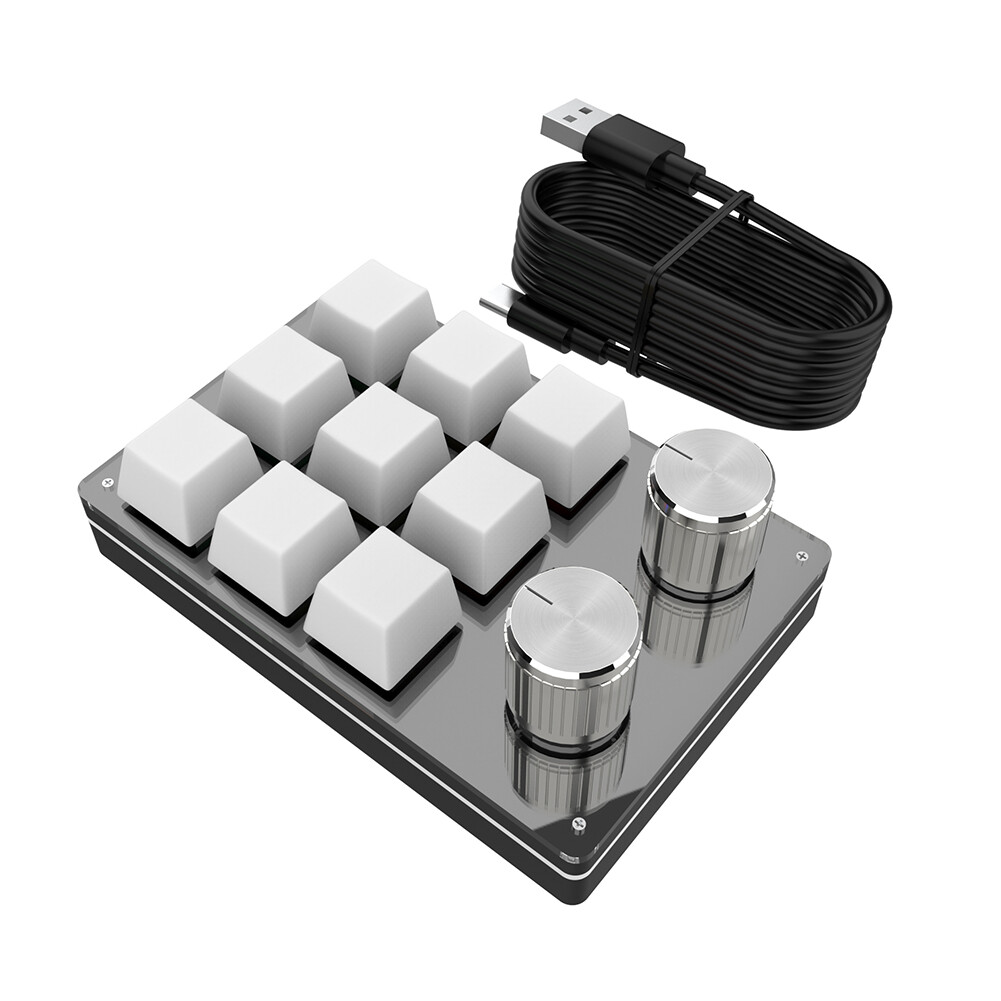 Programming Macro Custom Knob Mechanical Keyboard 9 Key 2 Knob (White ...