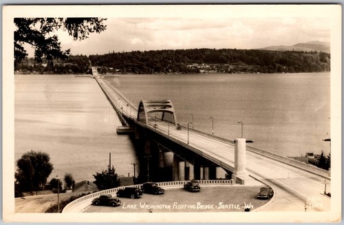 Vintage RPPC Postcard Lake Washington Floating Bridge Seattle, WA 1940s ...