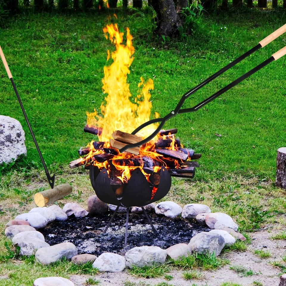 42" Fire Tongs Firewood Log Grabbers and Fire Poker Set, Portable Detachable ... | eBay