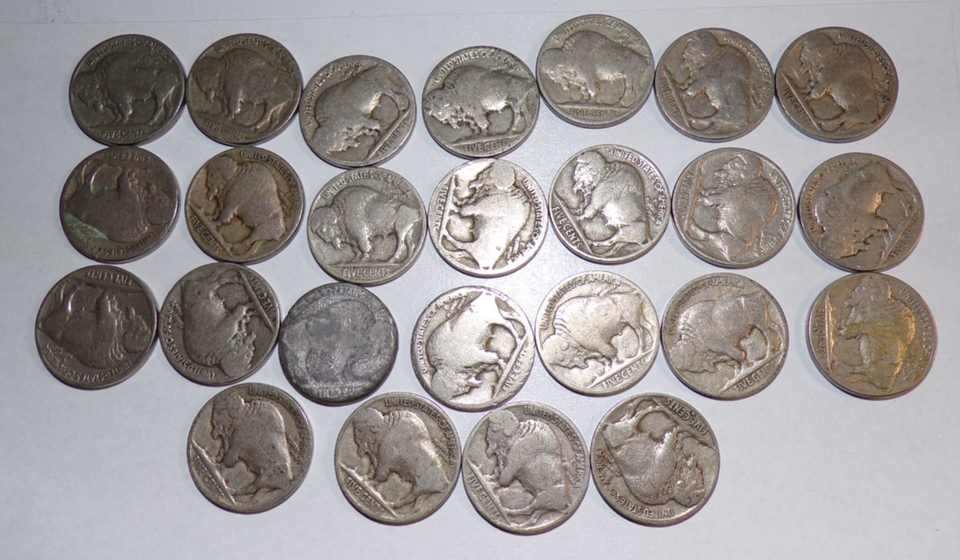 VINTAGE United States Coin Lot of 25 Buffalo Nickels 1913-1938 Dateless ...
