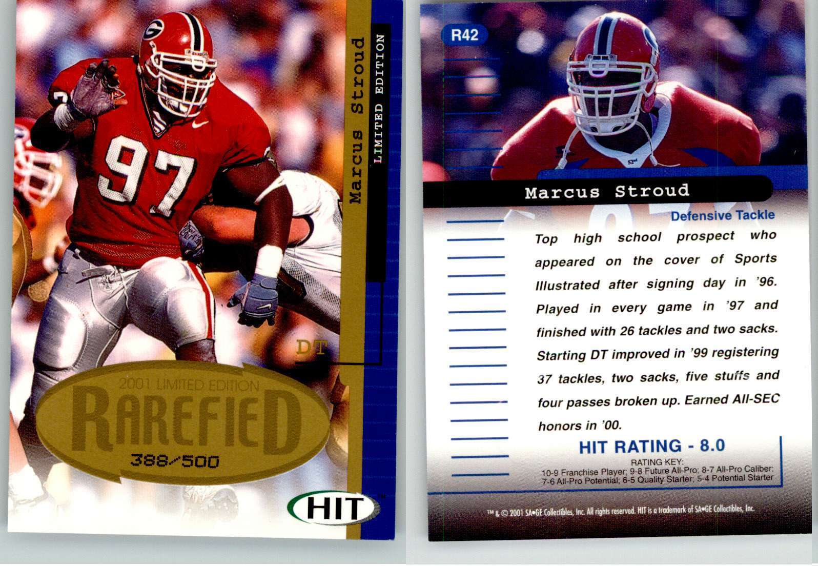 Marcus Stroud 2001 SAGE HIT Rarefied Gold R42 /500 Jaguars Bills RC ...