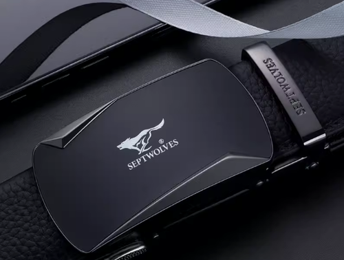 Septwolves Men waist belt genuine cow leather Auto lock Buckle black ...