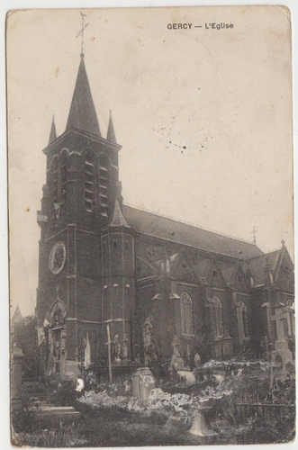 Postcard Gercy L' Eglise Church France Field Post 1915 14th Reserve ...