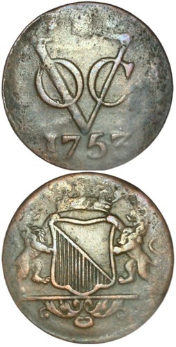 1753 UTRECHT VOC Duit Dutch East Indies Colonial Copper Coin New York ...
