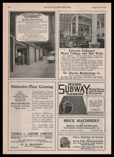 1926 Thomas L. Leedom Co. Bristol PA Hotel Carpets Wilton Chenille Rugs ...