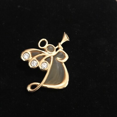 Vintage Signed LC Liz Claiborne Mosaic Frosted Angel With Horn Pin ...