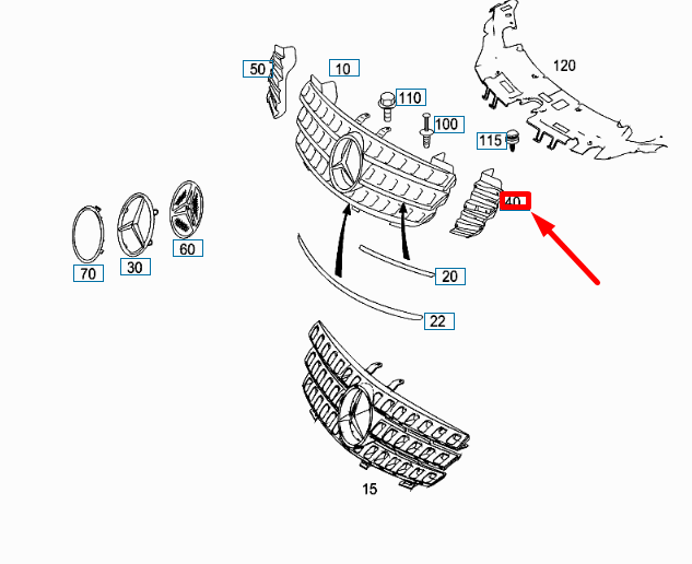 MERCEDES BENZ Ml 2006 W164 M Class Radiator Grill Grille A1648880141 ...