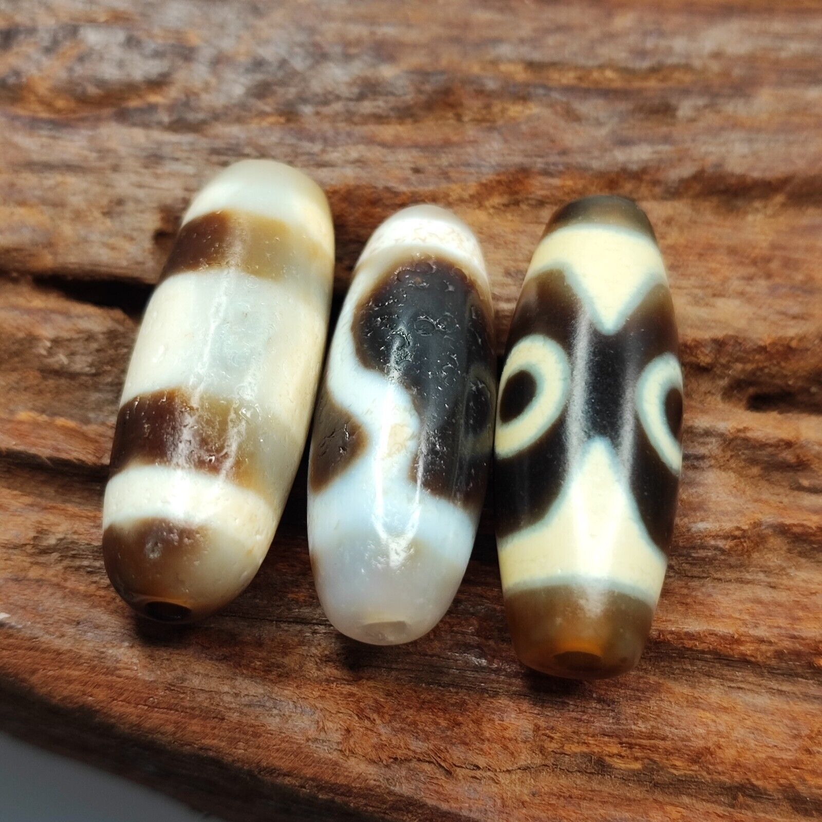 Lot 3 Powerful Unique patterns Antique Tibetan Agate Dzi Bead Amulet ...