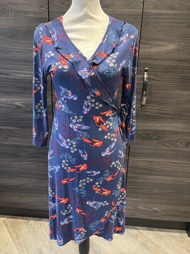 Joe Browns Size 12 Blue Jersey Wrap Dress With Bird Design Knee Length ...