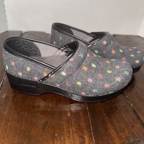Dansko Wool Clogs Womens Size 36 US 5.5-6 Gray Floral Dot Shoes Comfort ...