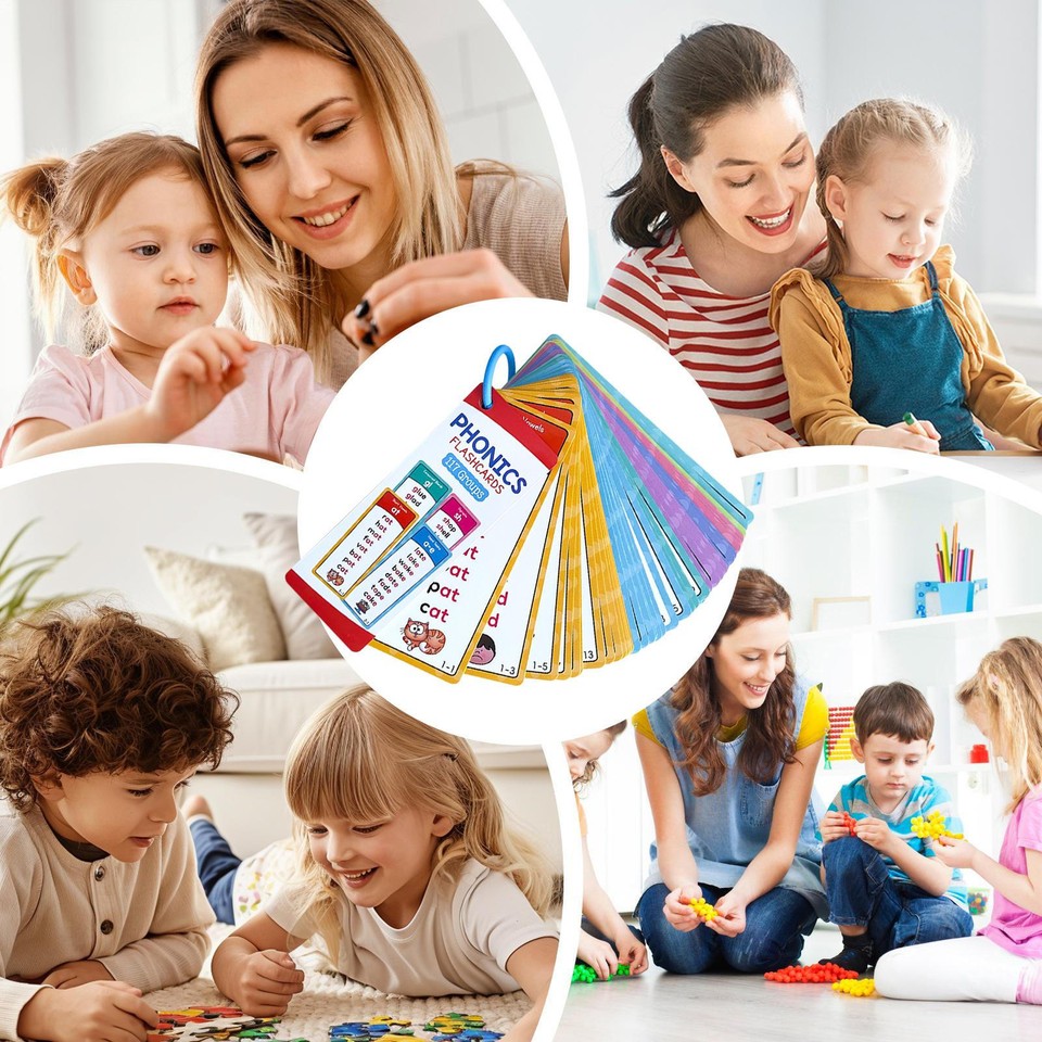 Kids Phonics Flash Cards Spelling Reading Learning Visual Word Games ...