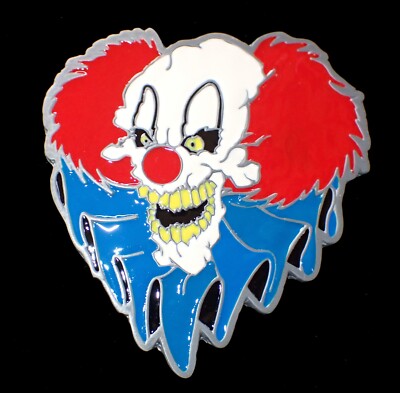 CREEPY EVIL CLOWN BELT BUCKLE GREAT AMERICAN PRODUCTS PEWTER & ENAMEL ...